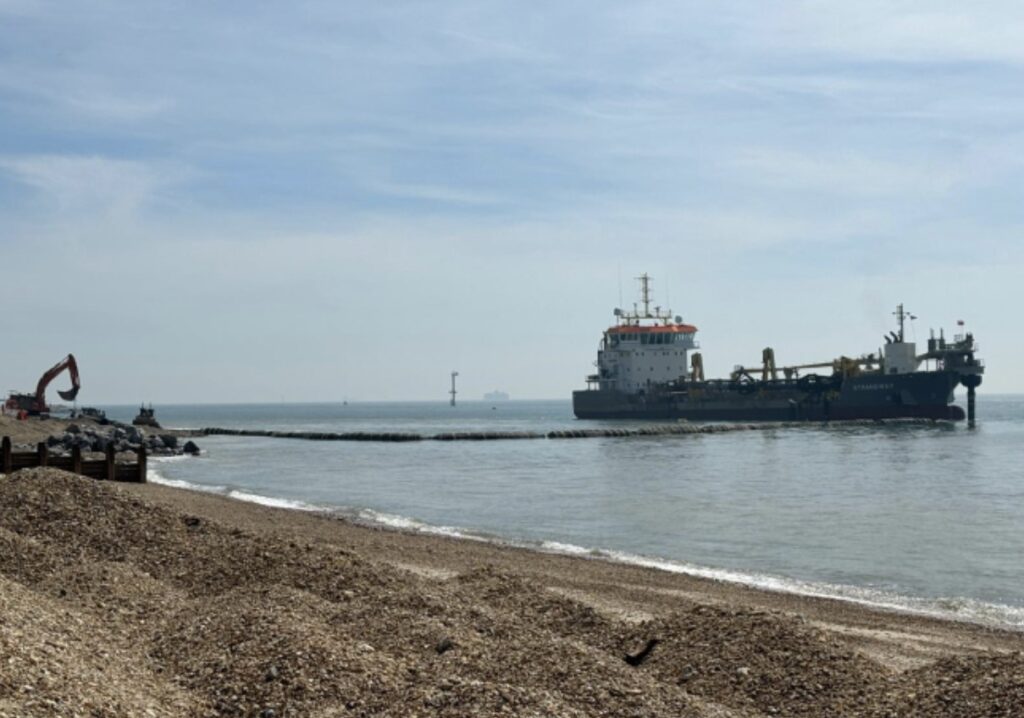 Dredger Strandway restores beach near the Hovertravel terminal ...